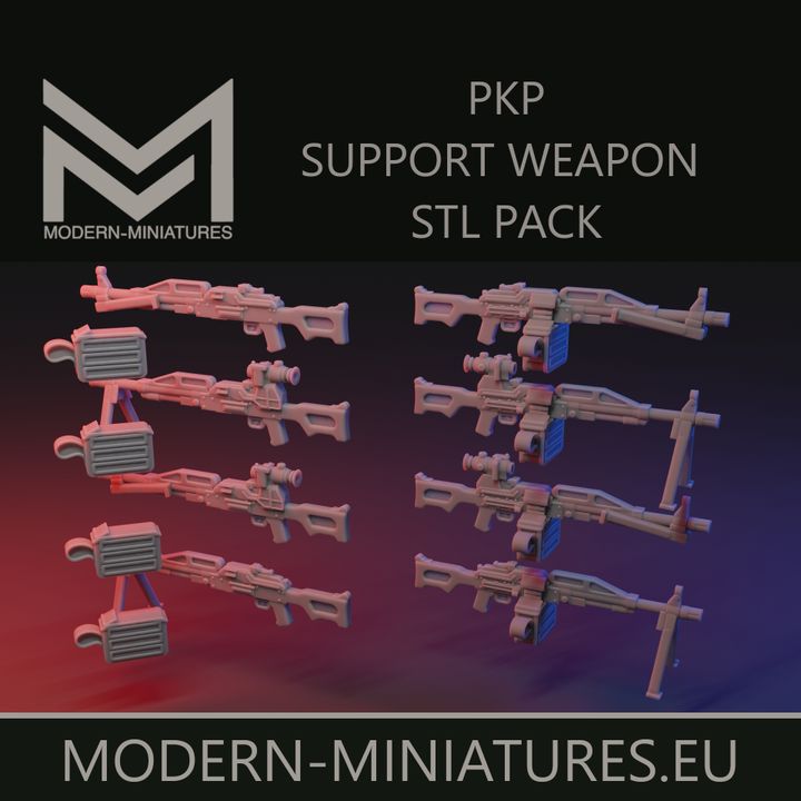 3D Printable Russian Support Weapons PKP MMG, RPK 74, RPG 30, SA-18 IGLA by Modern-Miniatures.eu